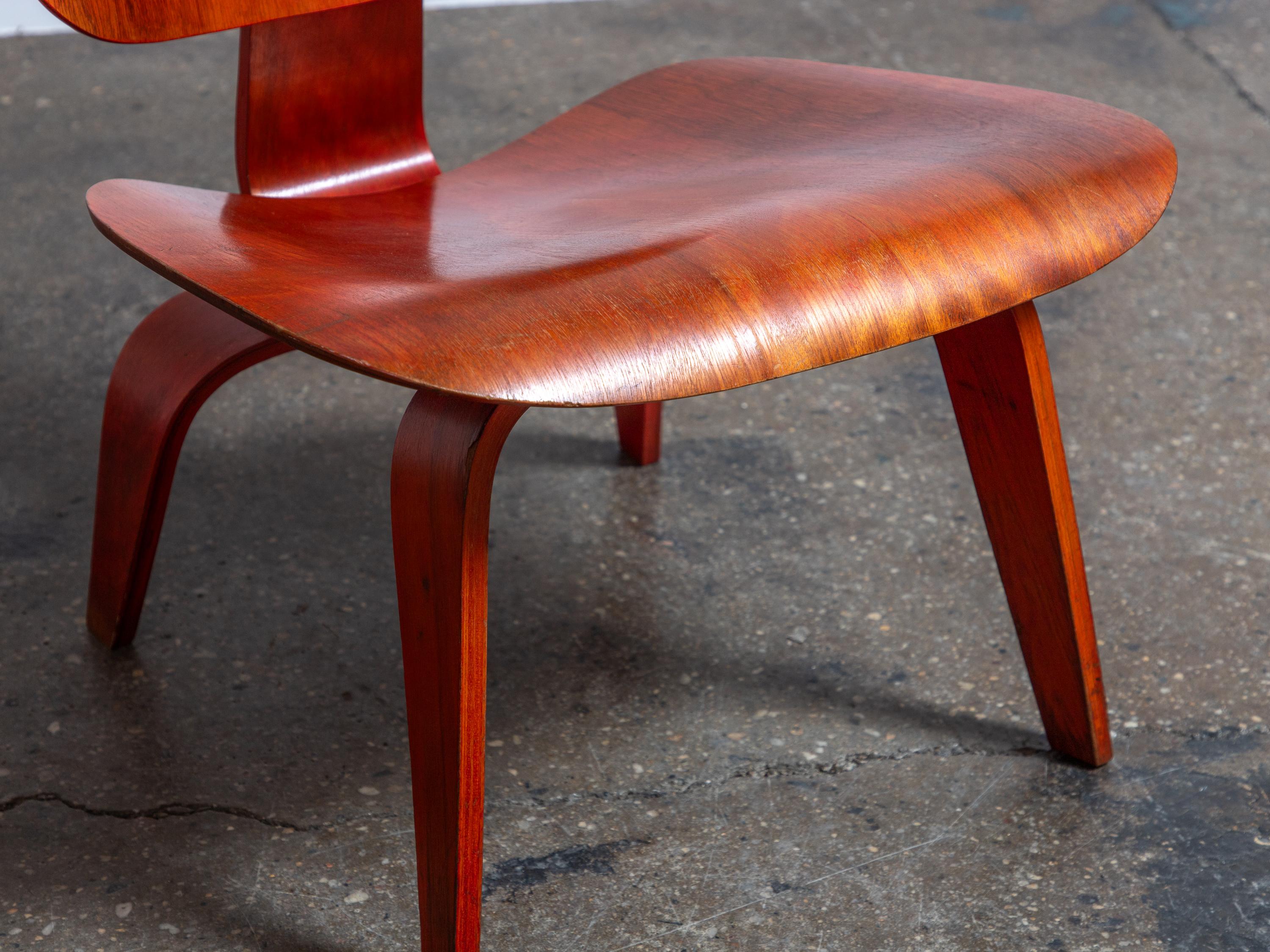 Eames Evans Red Aniline Dye LCW Lounge Chairs - Matched Pair For Sale ...