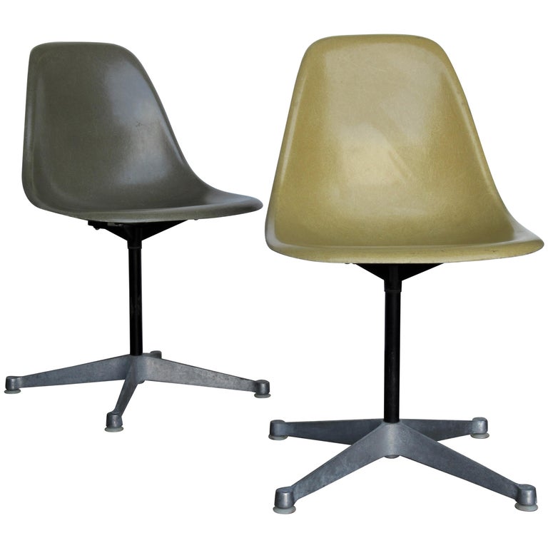 1960's Eames Fiberglass Shell Swivel Chairs for Herman Miller at 1stDibs