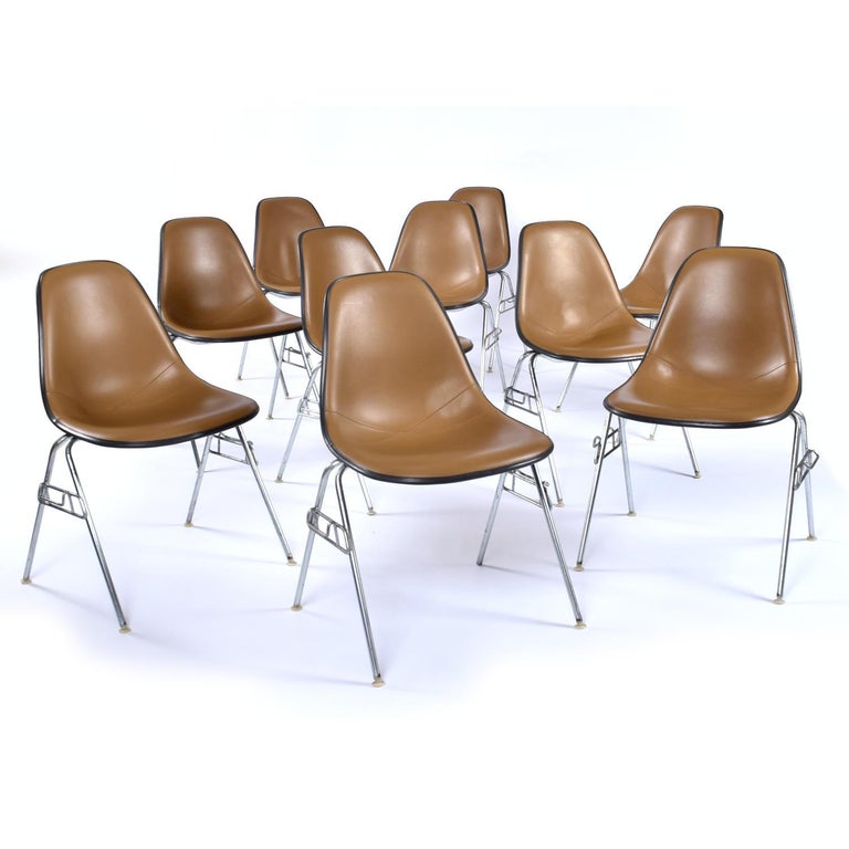 Eames for Herman Miller Stacking Brown Naugahyde DSS Shell Chairs 20 ...