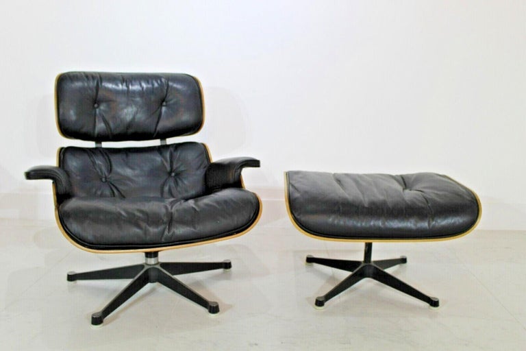 Eames Lounge Chair 1960s Black Leather and Rosewood at 1stDibs