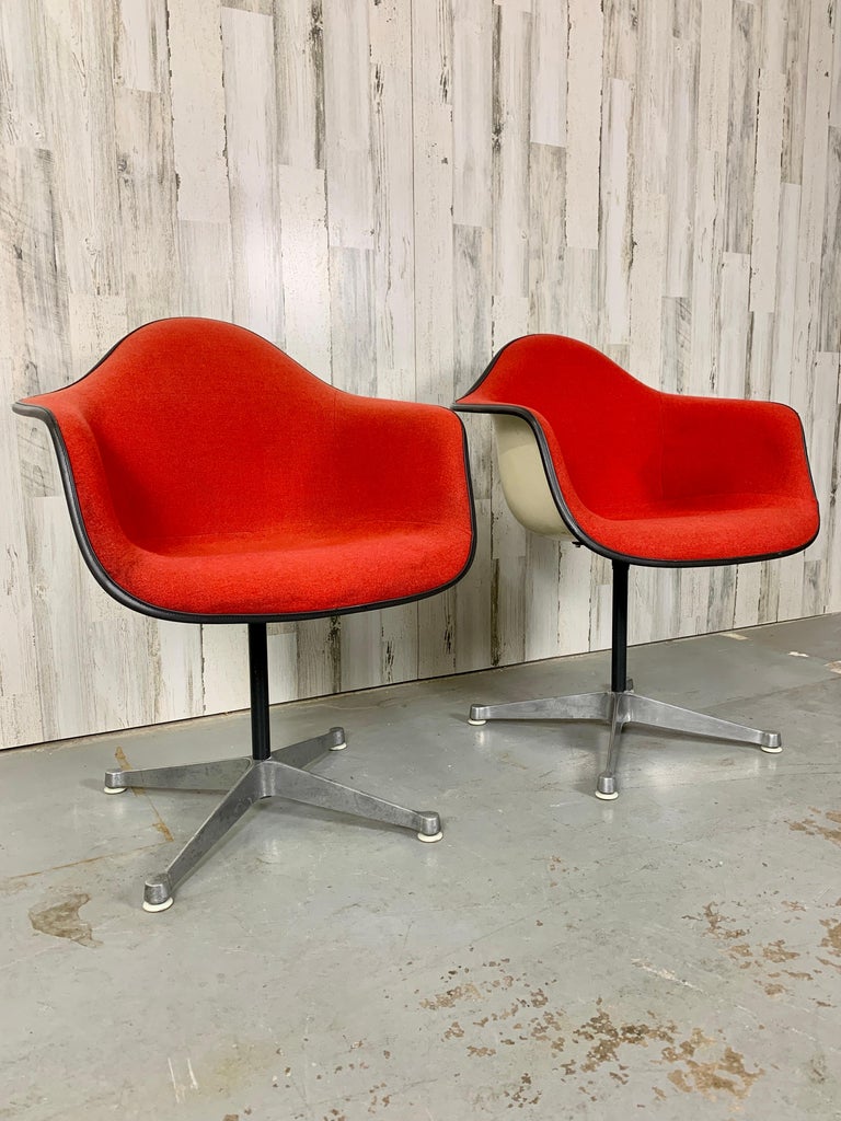 Eames Padded Swivel Armchair Fiberglass Shell and Aluminum Base at 1stDibs