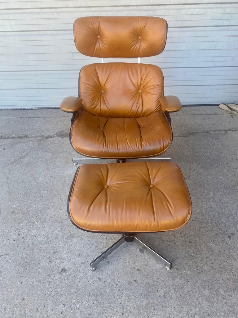 Eames Style Lounge Chair and Ottoman, Leather, Plycraft, Classic ...