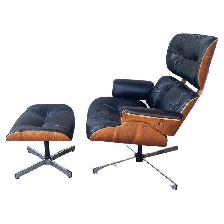 Eames Style Lounge Chair and Ottoman, Leather, Plycraft, Classic ...