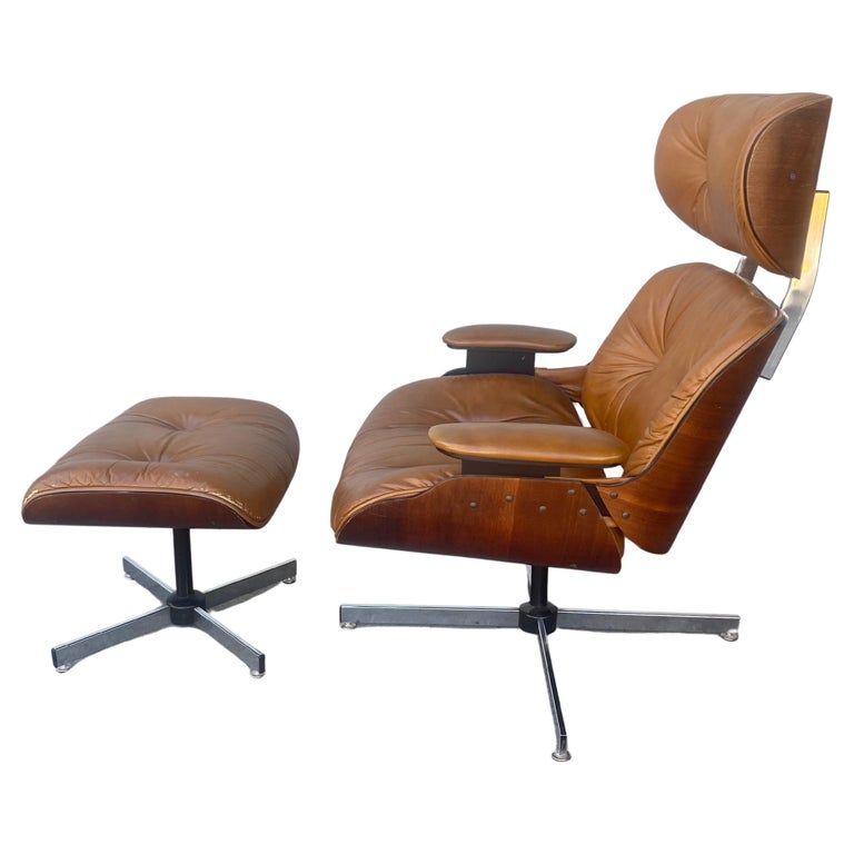 Eames Style Lounge Chair and Ottoman, Leather, Plycraft, Classic ...