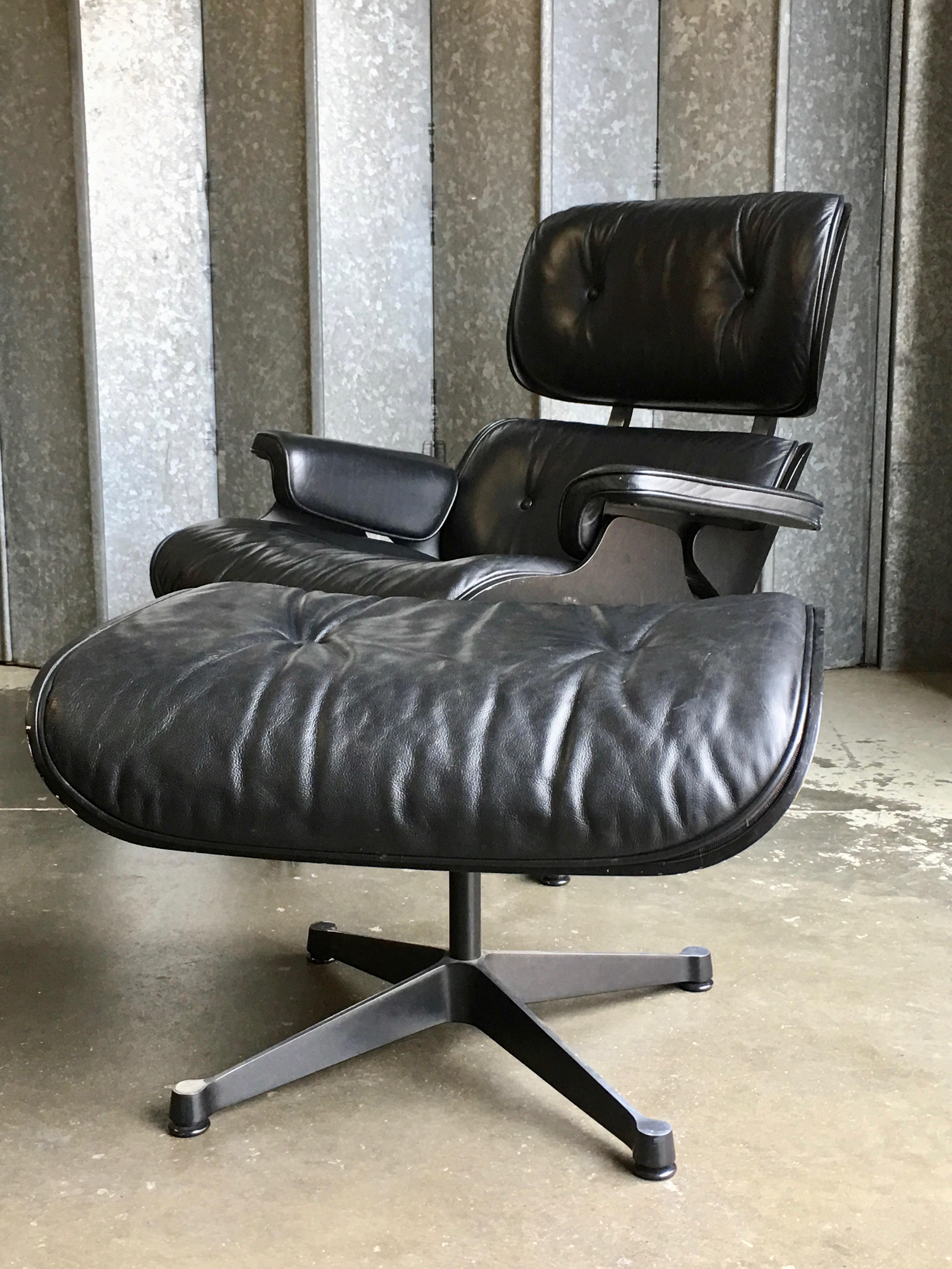 Eames Vitra 670 and 671 Black Nero Leather Lounger and Footstool in ...