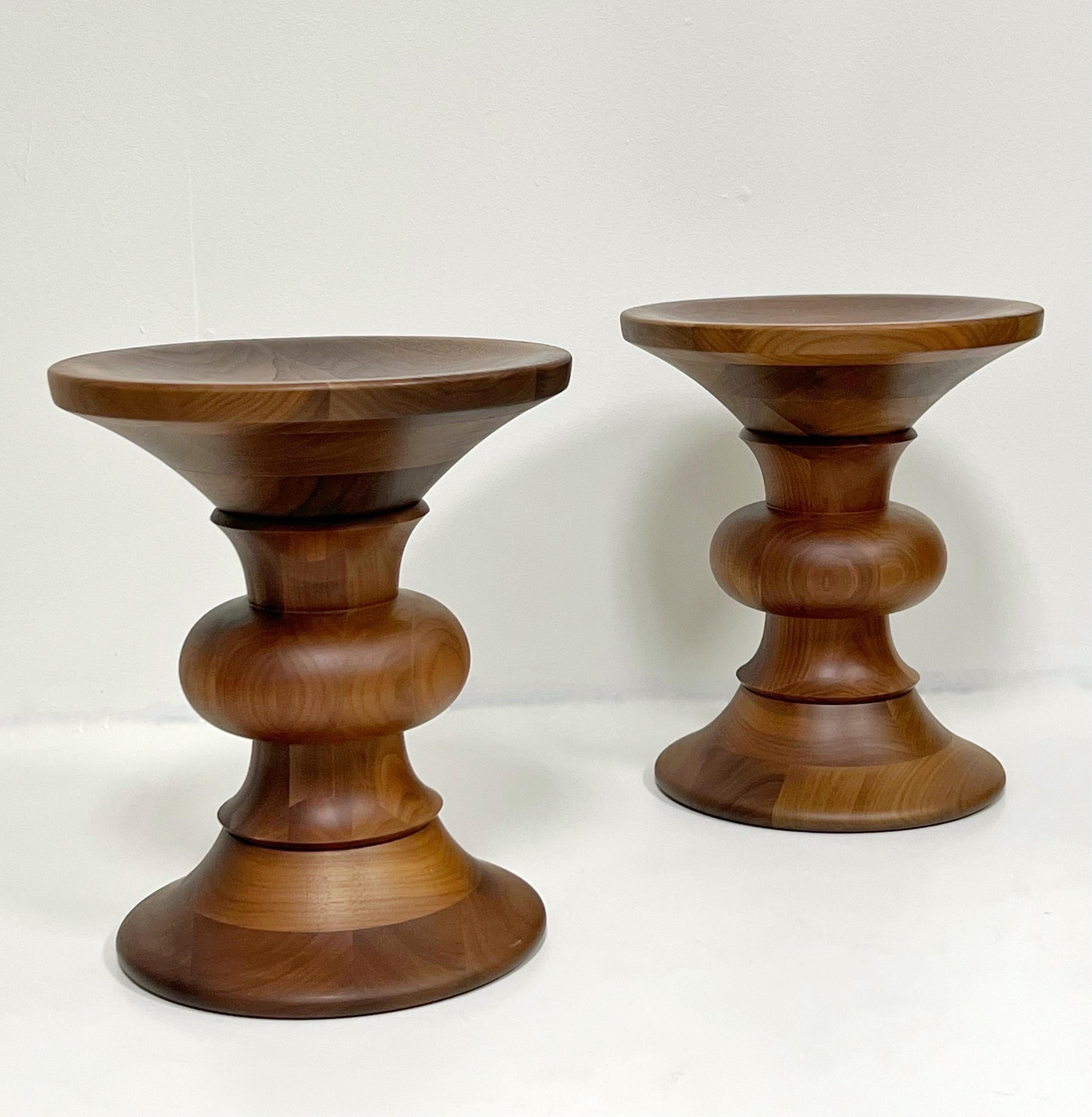 Eames Walnut Time Life Stool Side Table Pair For Sale at 1stDibs