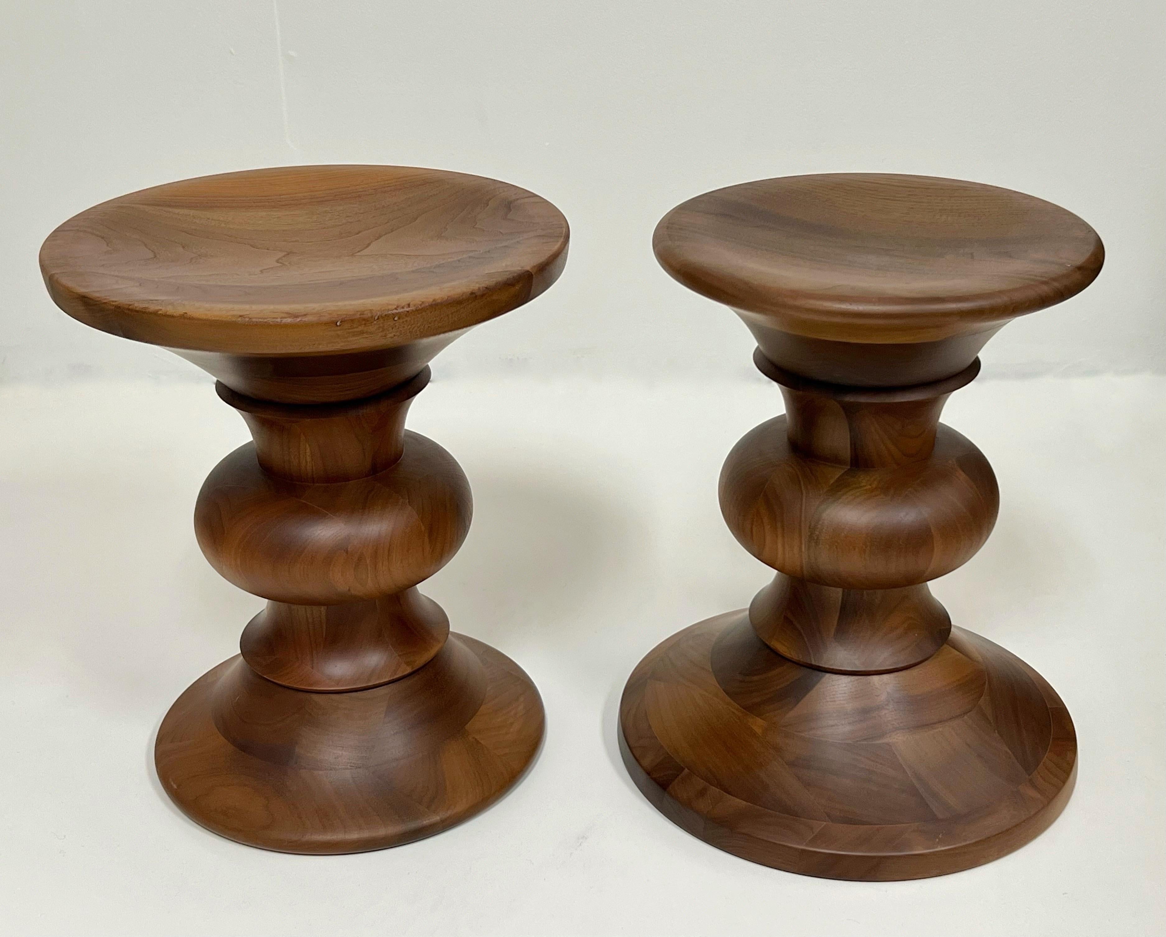 Eames Walnut Time Life Stool Side Table Pair For Sale at 1stDibs