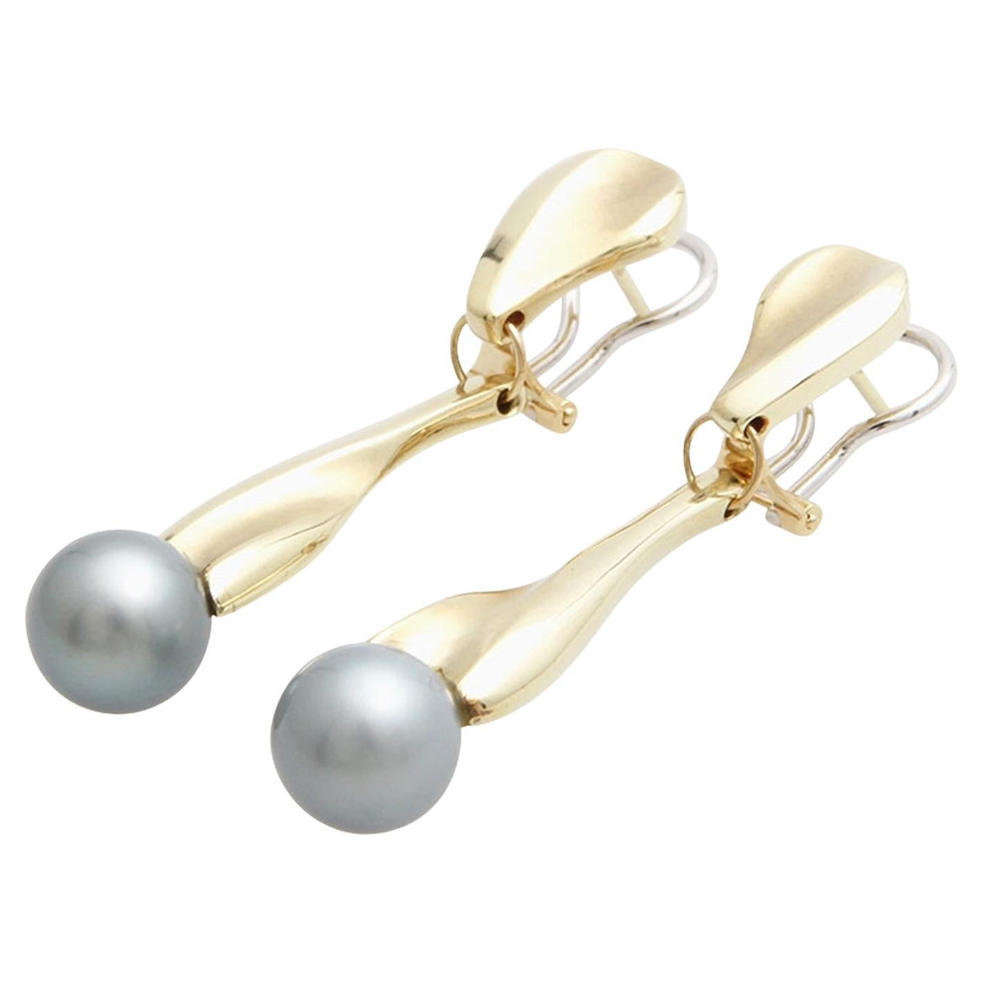 Modernist Starburst Cultured Pearl and 18k Gold Ear Clips, France ...