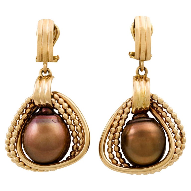 Ear Clips with Tahitian Pearl Drops For Sale at 1stDibs