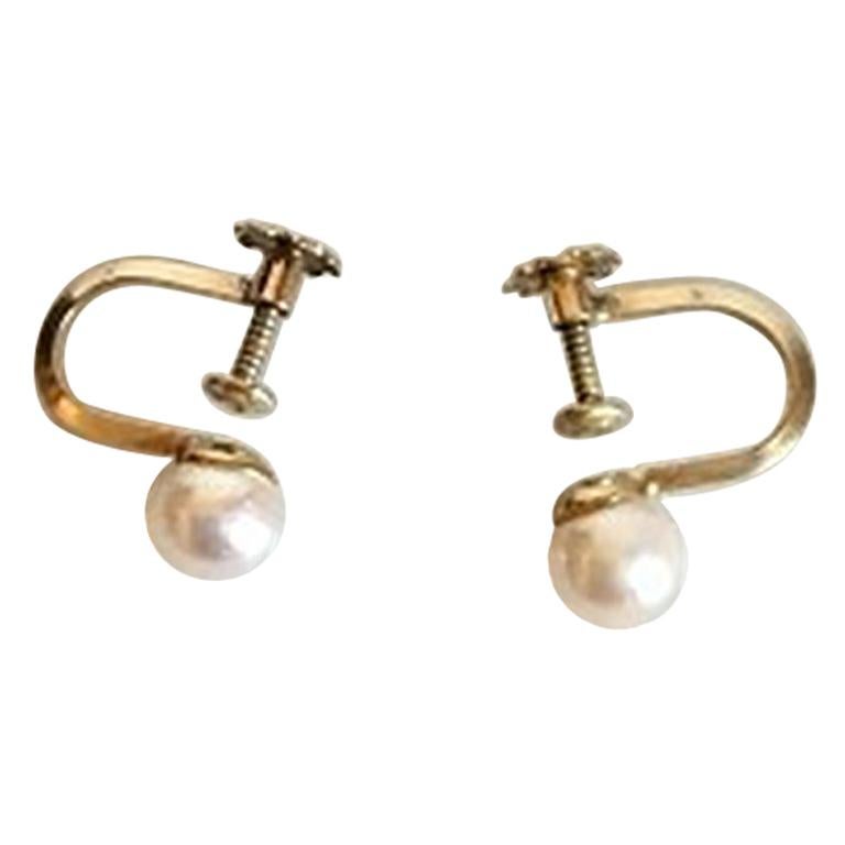 Ear Screws with Pearl and Gold at 1stDibs