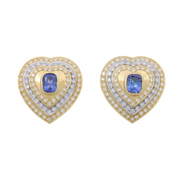 Ear Studs 'Hearts' with Tanzanites and Brilliant-Cut Diamonds For Sale ...