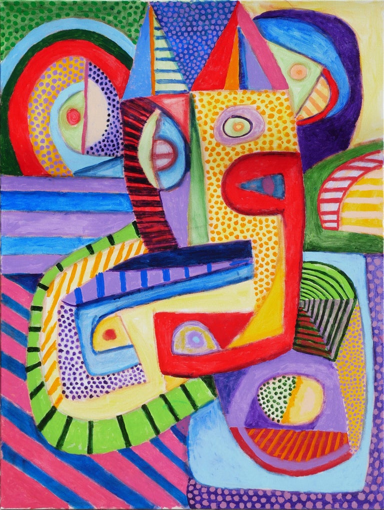 Earl Staley - "Tribal 8" Red, Pink, Purple, Green and Blue Geometric ...