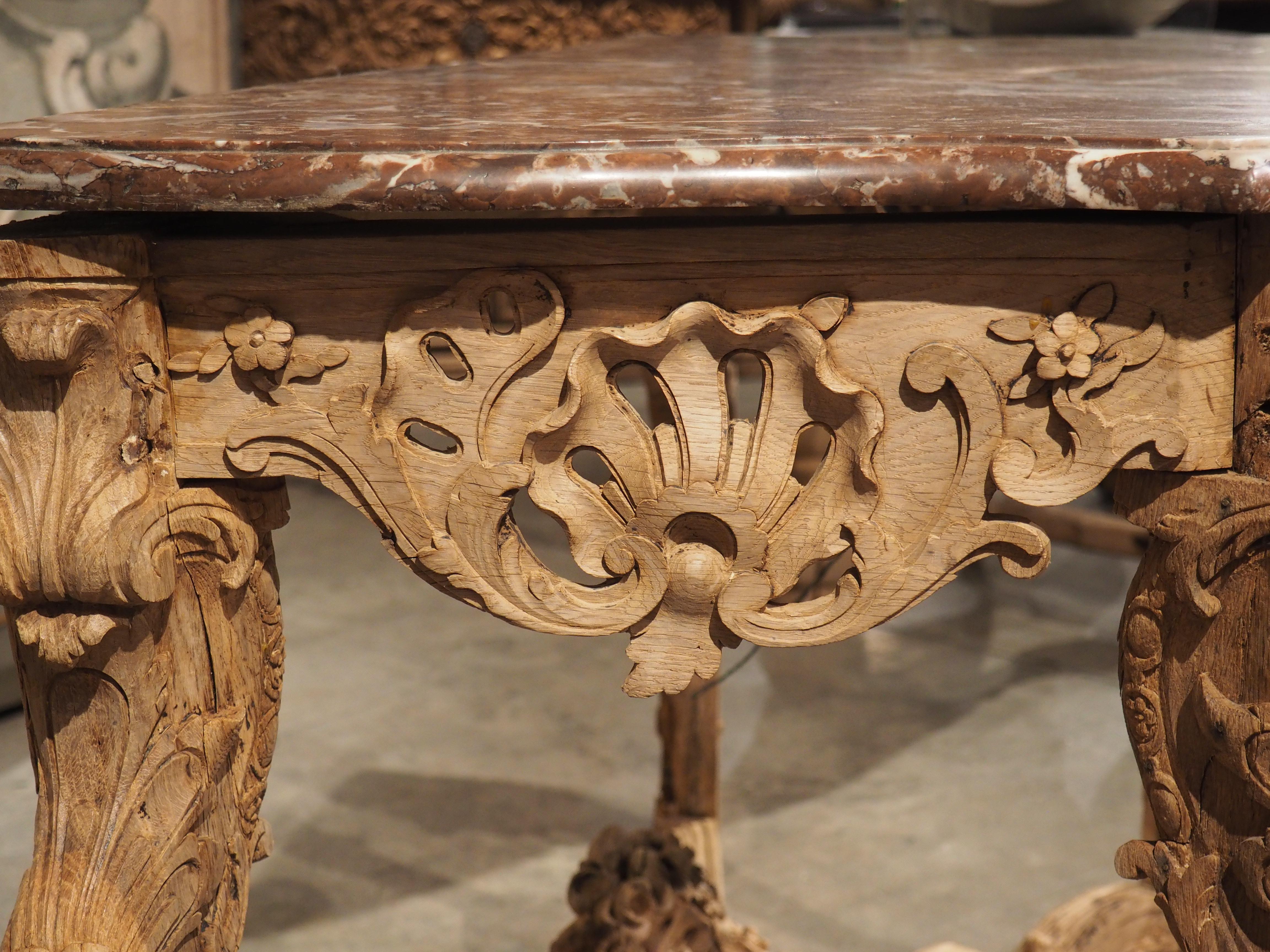 Early 1700s, Parisian Console Table in Carved Oak and Flanders Rouge ...