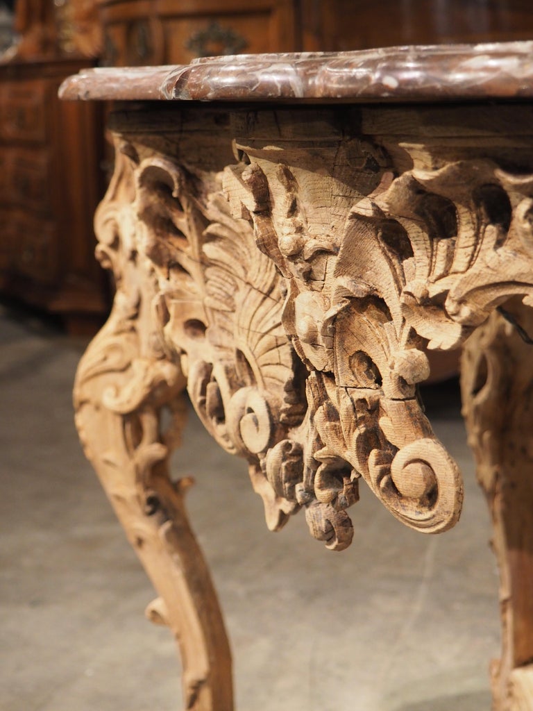 Early 1700s, Parisian Console Table in Carved Oak and Flanders Rouge ...