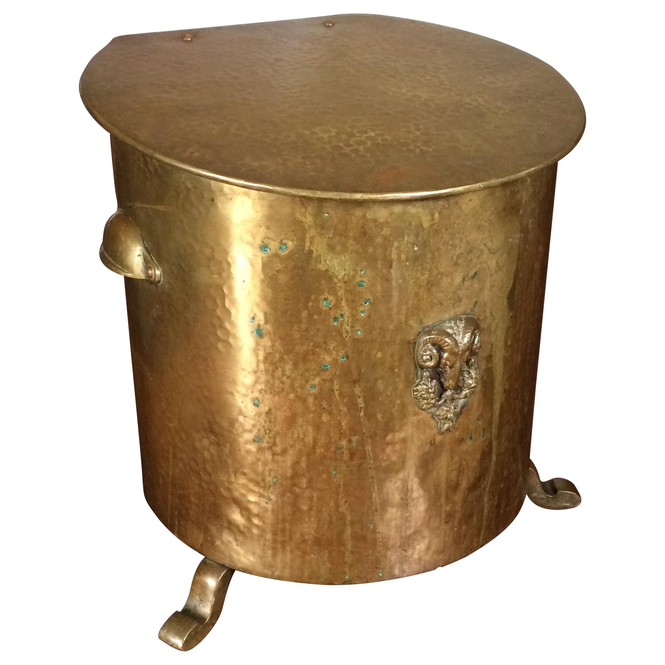 Early 1800s Empire/ Napoleon Coal Kettle/ Bucket with Bronze Rams Head ...