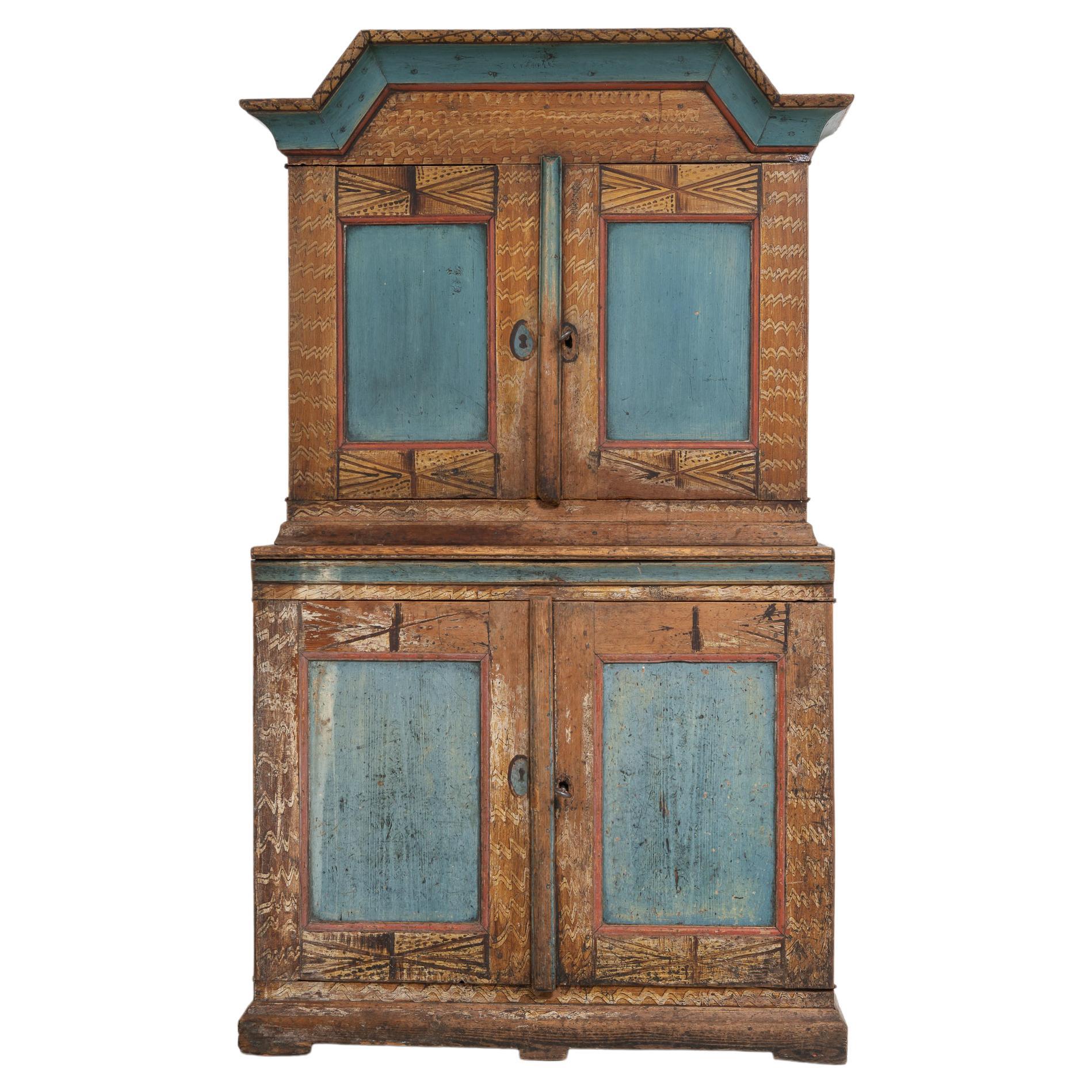 Early 1800s Unique Swedish Country Baroque Style Cabinet at 1stDibs