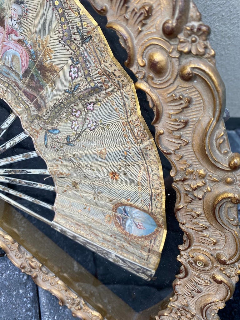 Early 18th Century French Fan in Gilt Display Case at 1stDibs