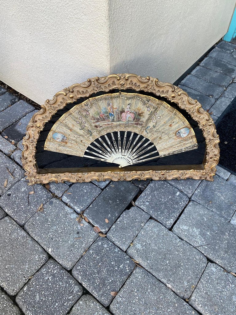 Early 18th Century French Fan in Gilt Display Case at 1stDibs