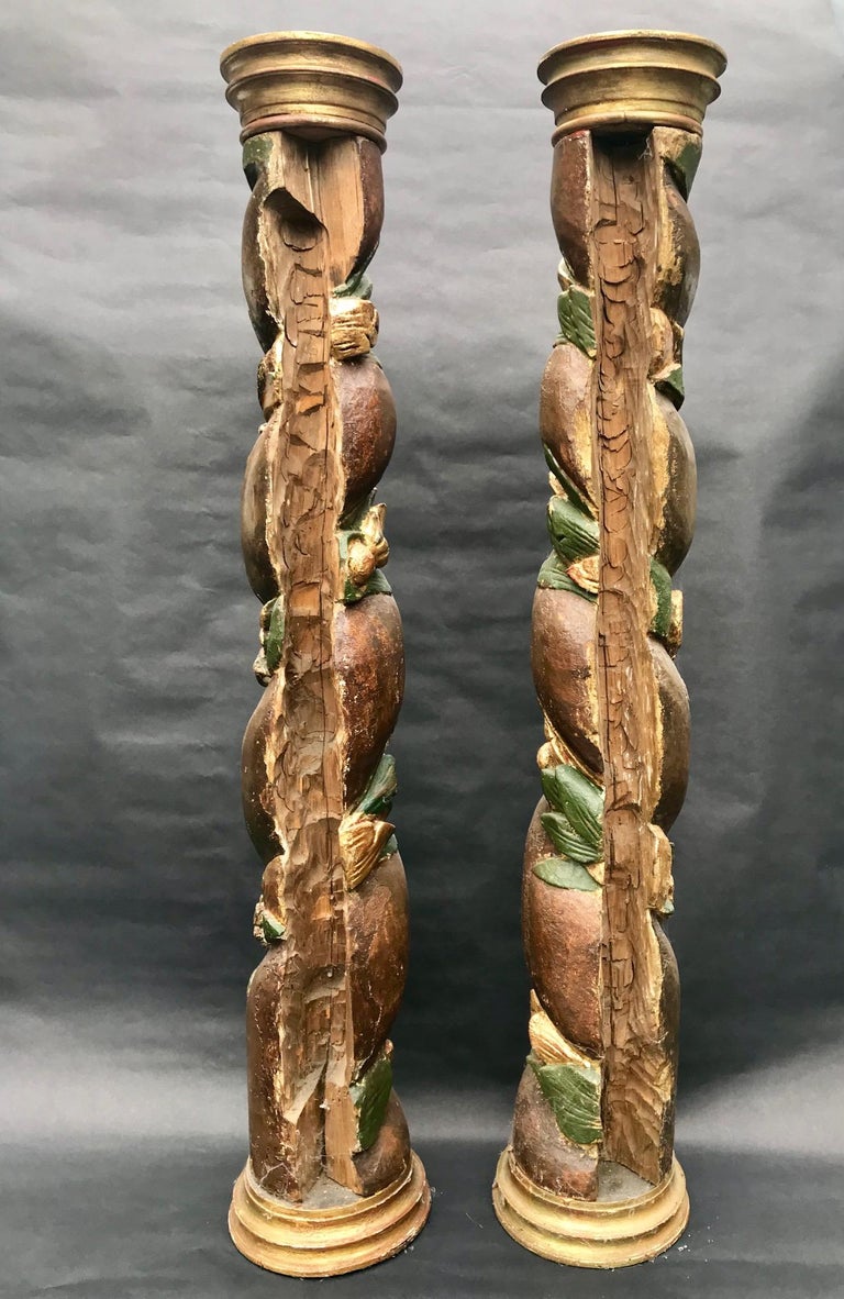 Early 18th Century Large Pair of Wood Carved French Baroque Solomonic ...