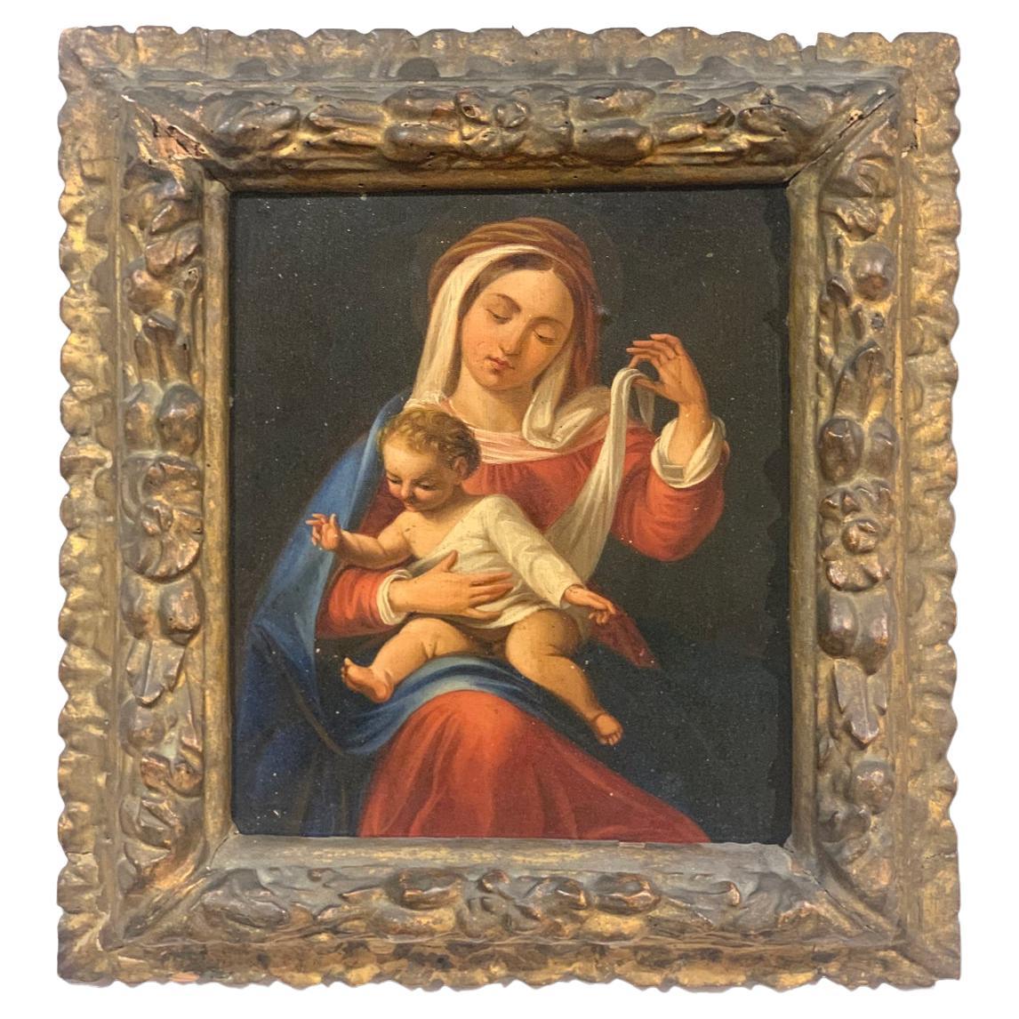 18th Century Italian Madonna with Child Religious Oil Painting on ...
