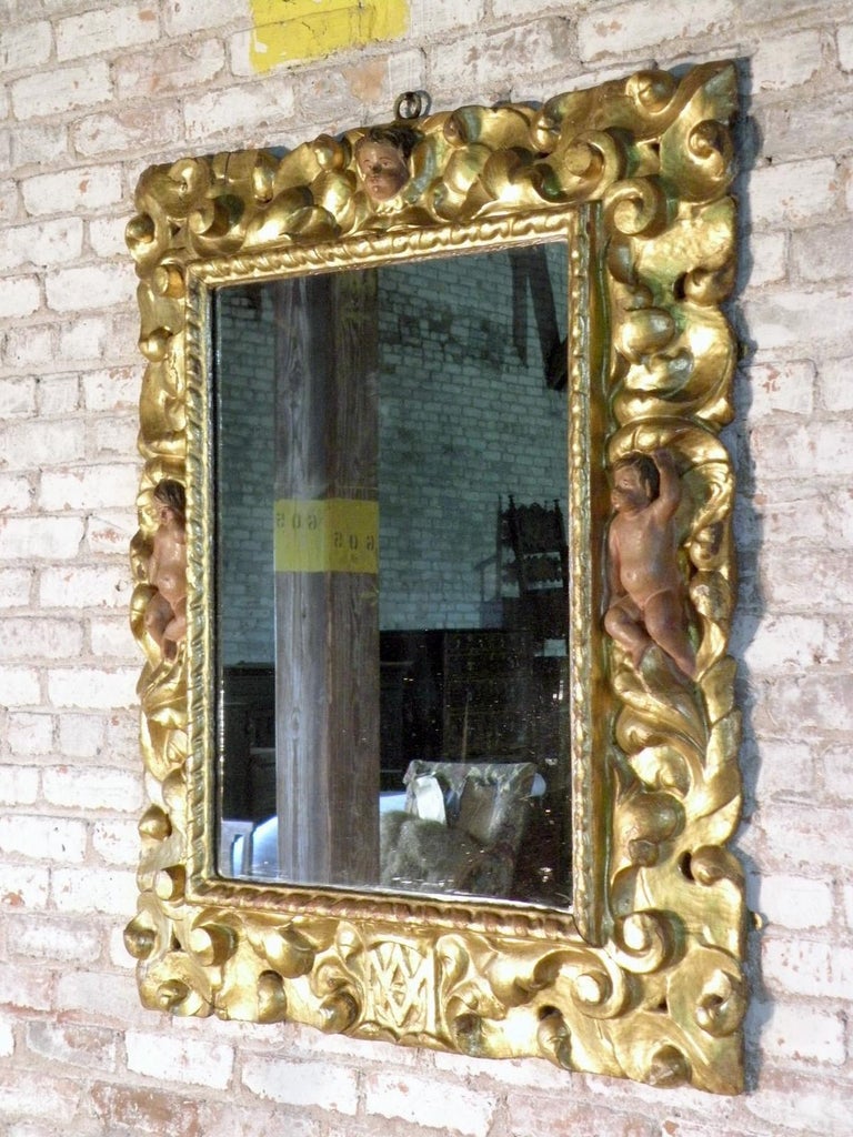Early 18th Century Spanish Baroque Gilt Wood and Polychrome Mirror For ...