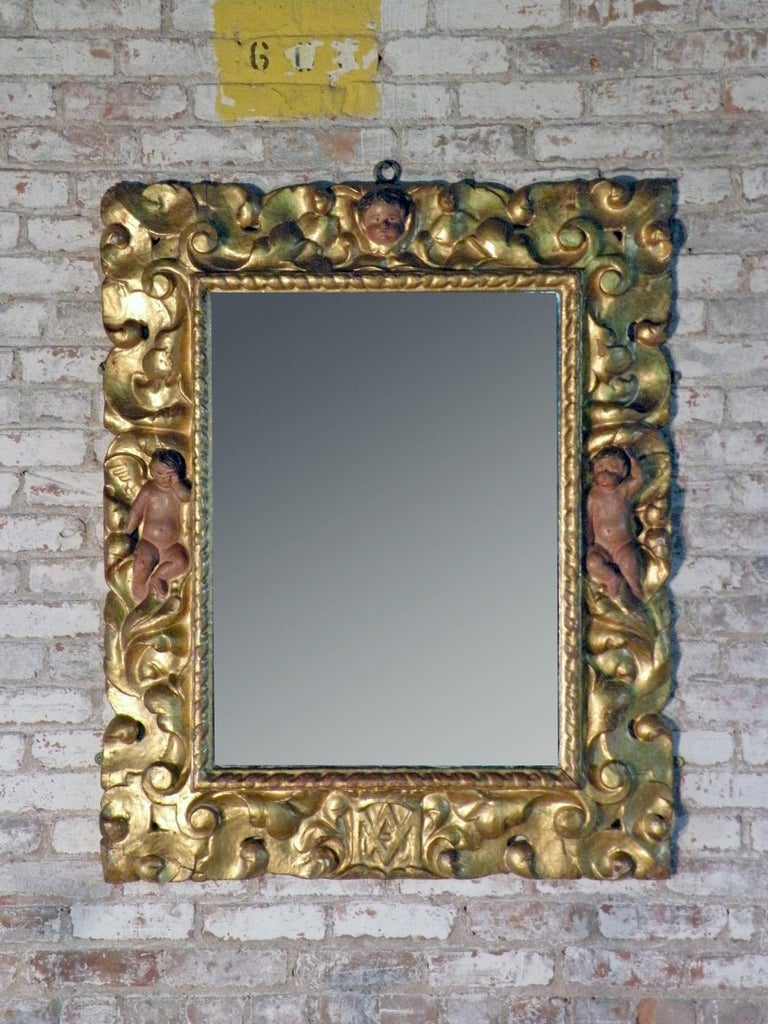 Early 18th Century Spanish Baroque Gilt Wood and Polychrome Mirror For ...