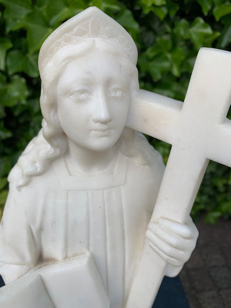 Early 1900 Hand Carved Marble Statue / Sculpture of Mother Mary w ...