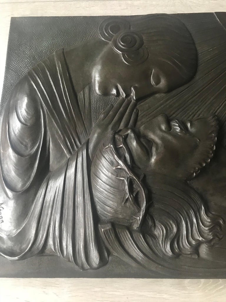 Large Early 1900 Art Nouveau Bronze Wall Plaque the Pieta' by Sylvain ...