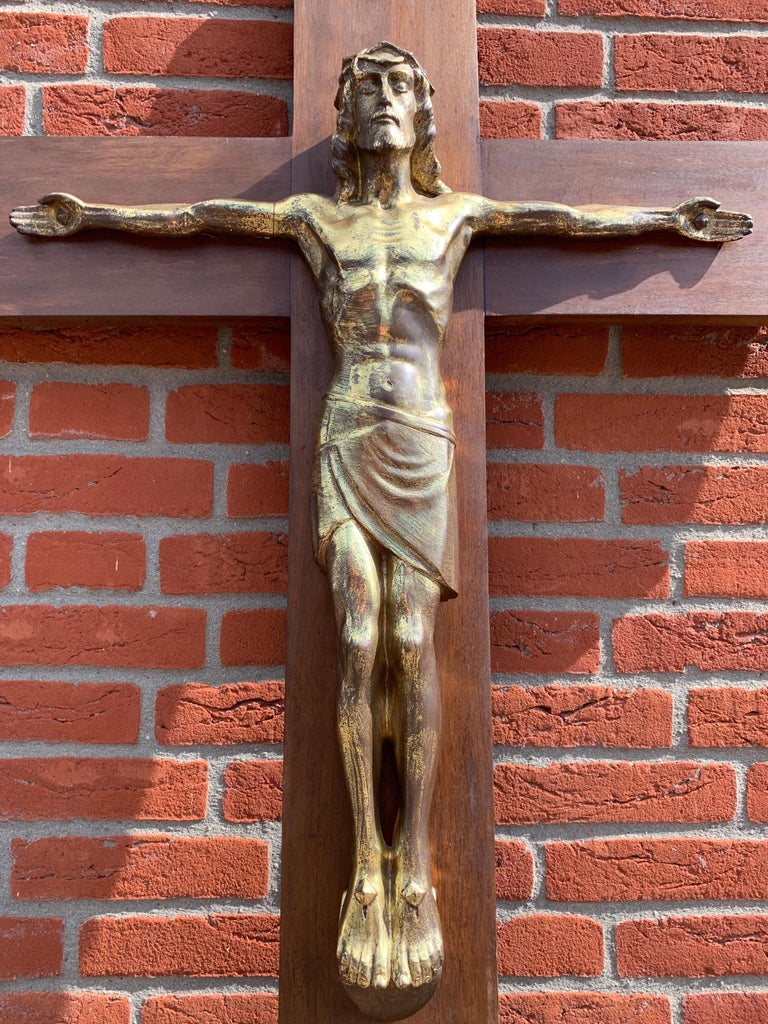 Early 1900 Large Size and Stylish Bronze Jesus Wall Crucifix / Christ ...