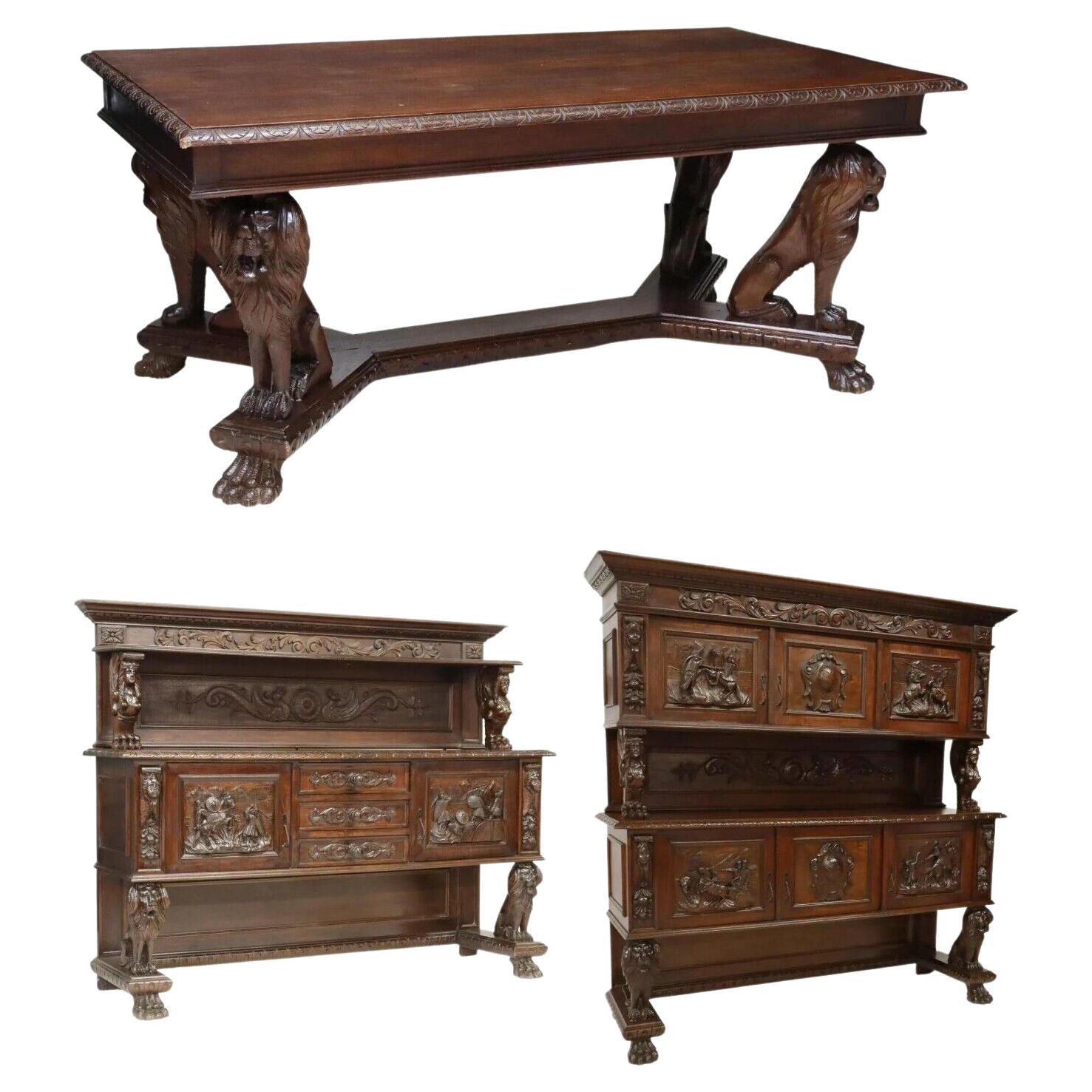 Italian Renaissance Style Set Dining Room 16 Pieces Walnut Hand-Carved ...