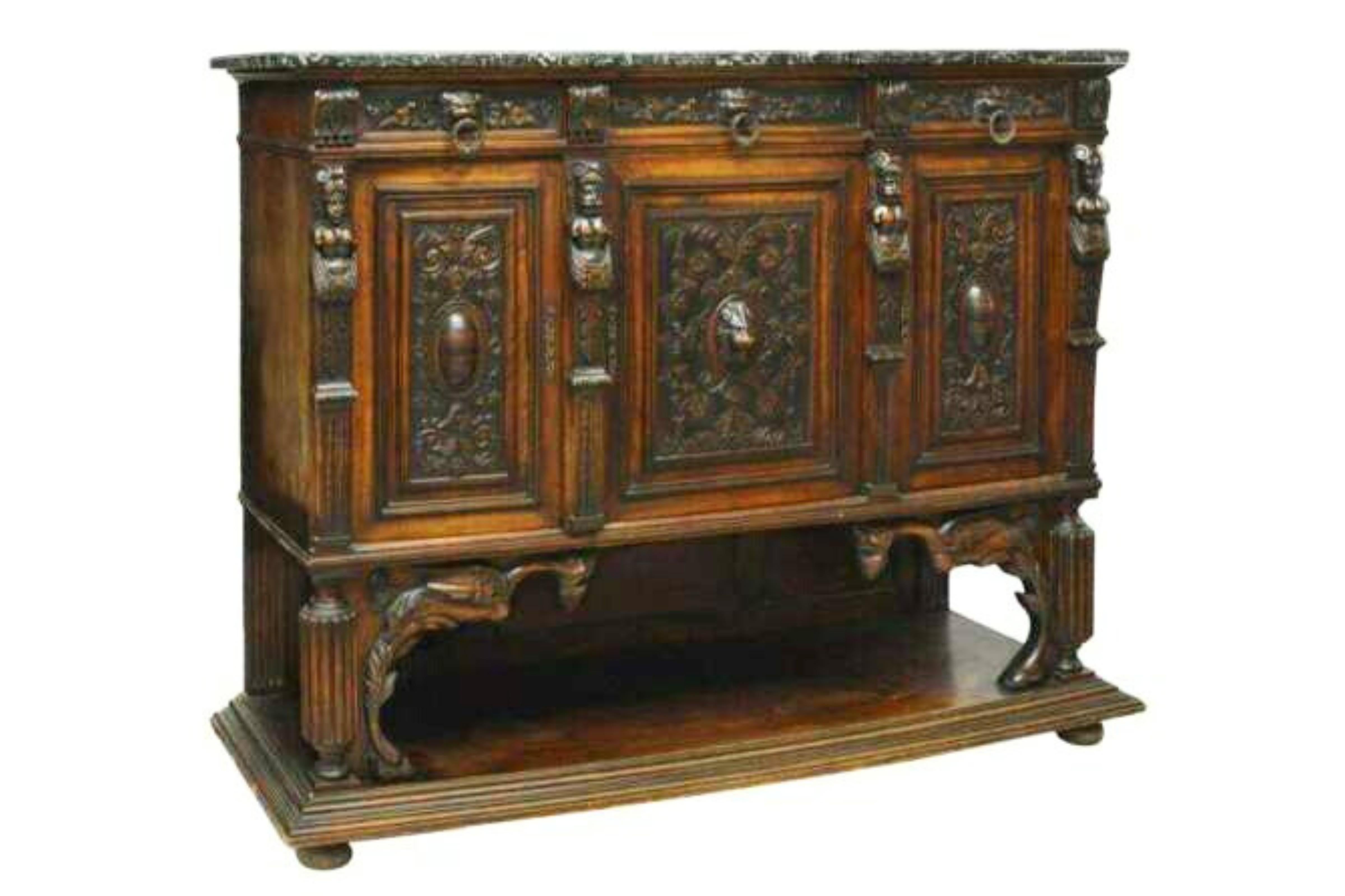 Early 1900's Antique Italian Renaissance Revival Marble-Top Sideboard ...