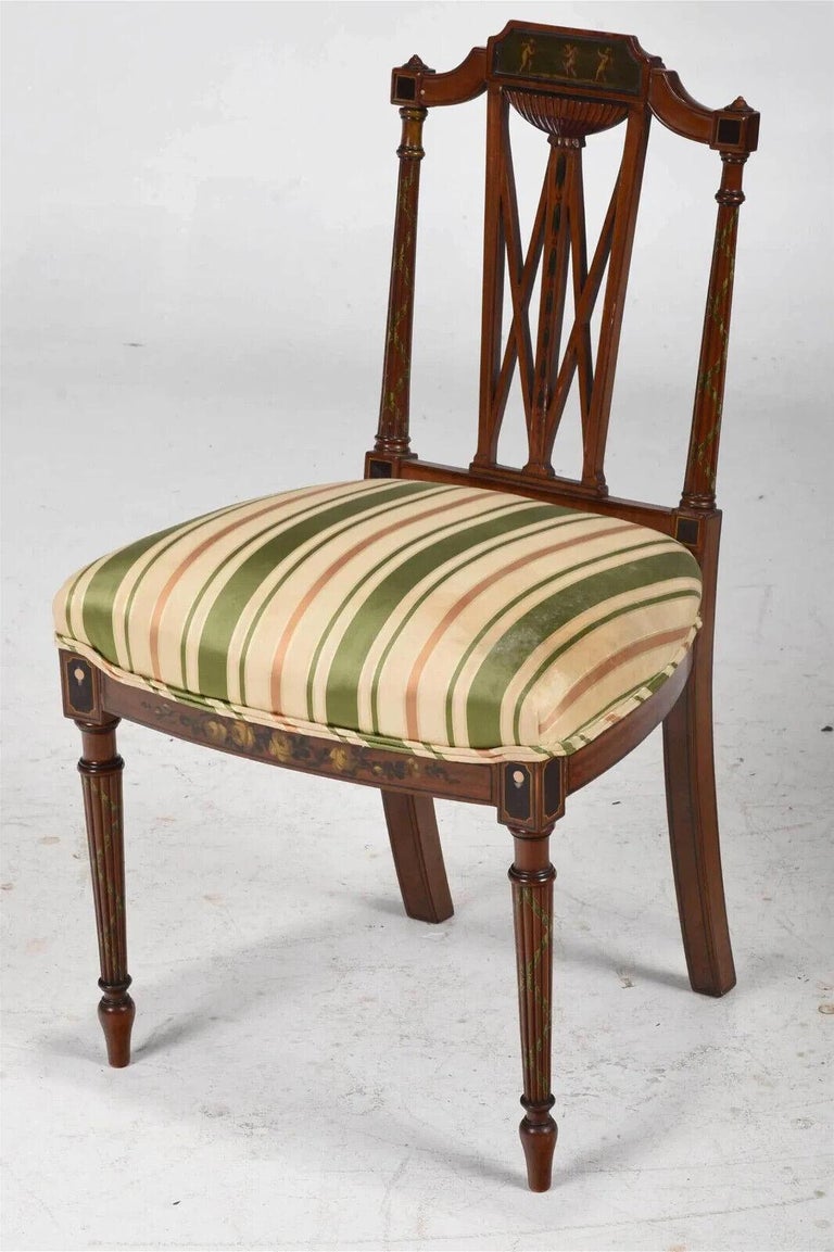 Early 1900s Antique Silk, Set of 6, Edwardian, Paint Decorated Dining ...