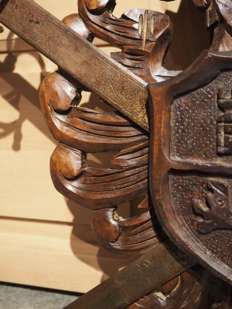 Early 1900s Carved Wooden Coat of Arms Plaque with Crossed Swords For ...
