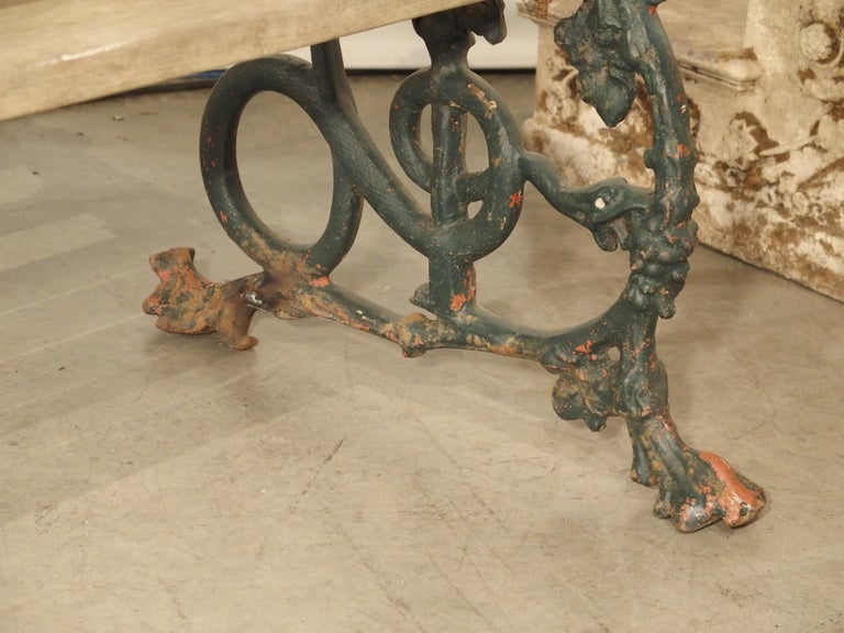Early 1900s Cast Iron and Wood Bench with Dog Head and Serpent Supports ...