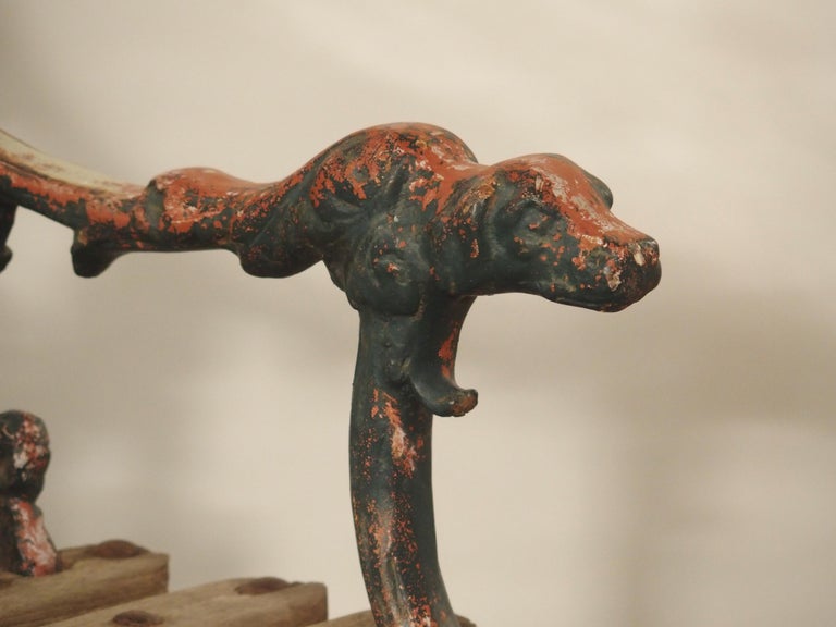 Early 1900s Cast Iron and Wood Bench with Dog Head and Serpent Supports ...