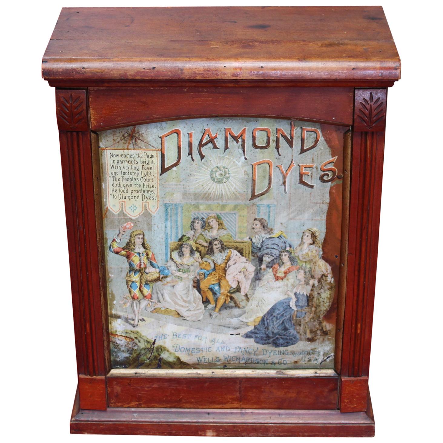 Early 1900s Diamond Dyes Lithograph Display Cabinet For Sale at 1stDibs