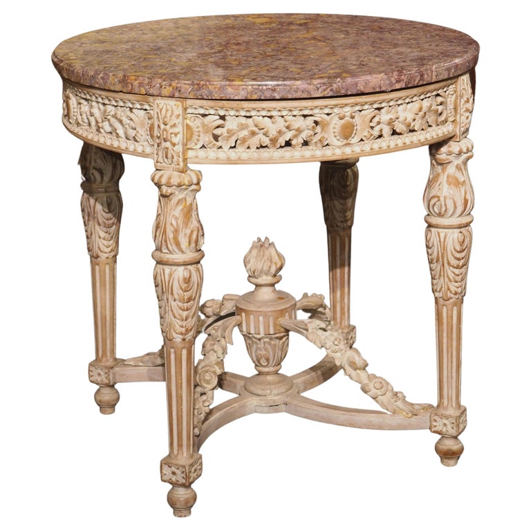 Early 1900s French Louis XVI Style Parcel Painted Side Table with ...