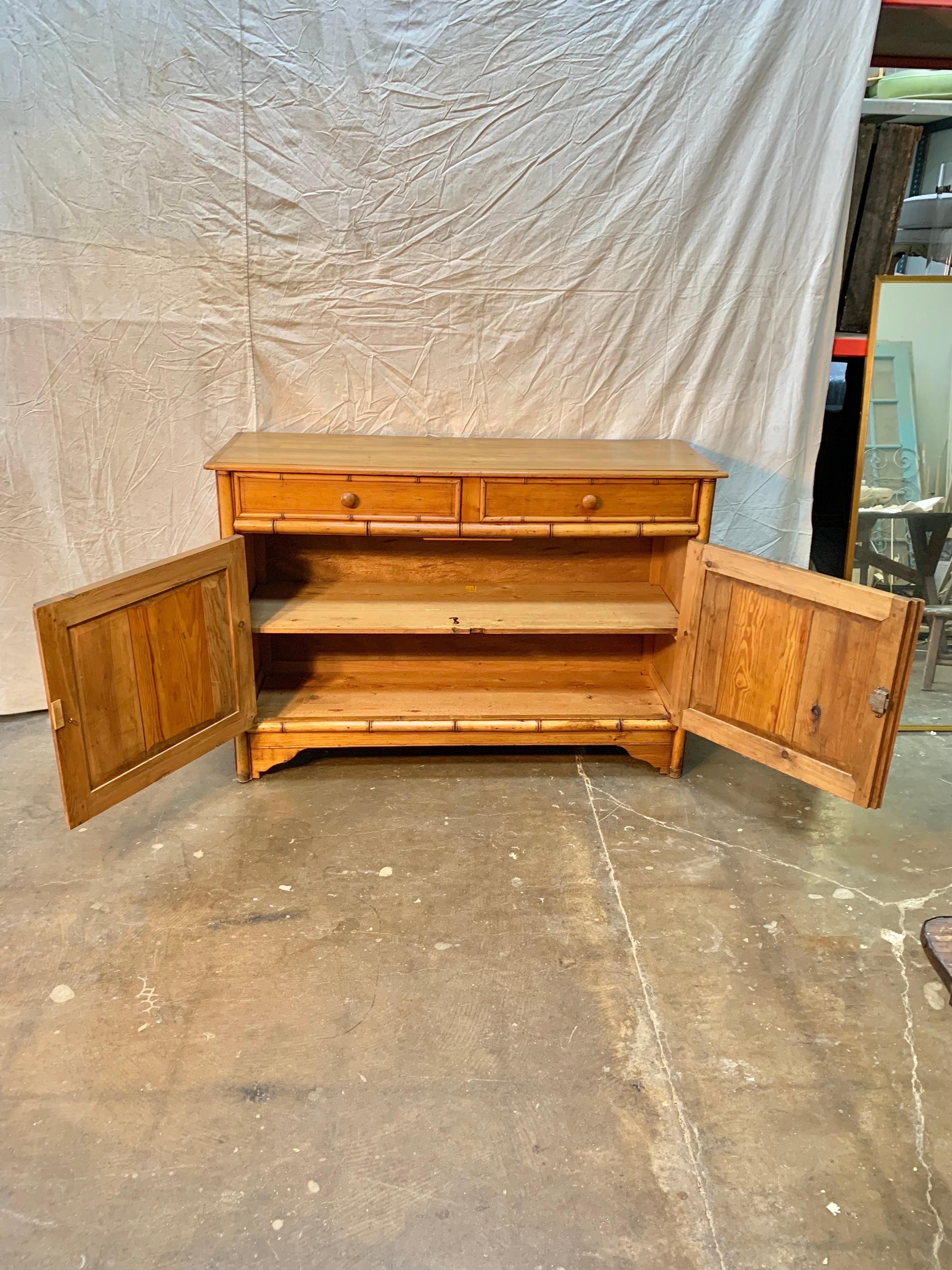 Early 1900s French Pine Faux Bamboo Buffet Sideboard For Sale at 1stDibs