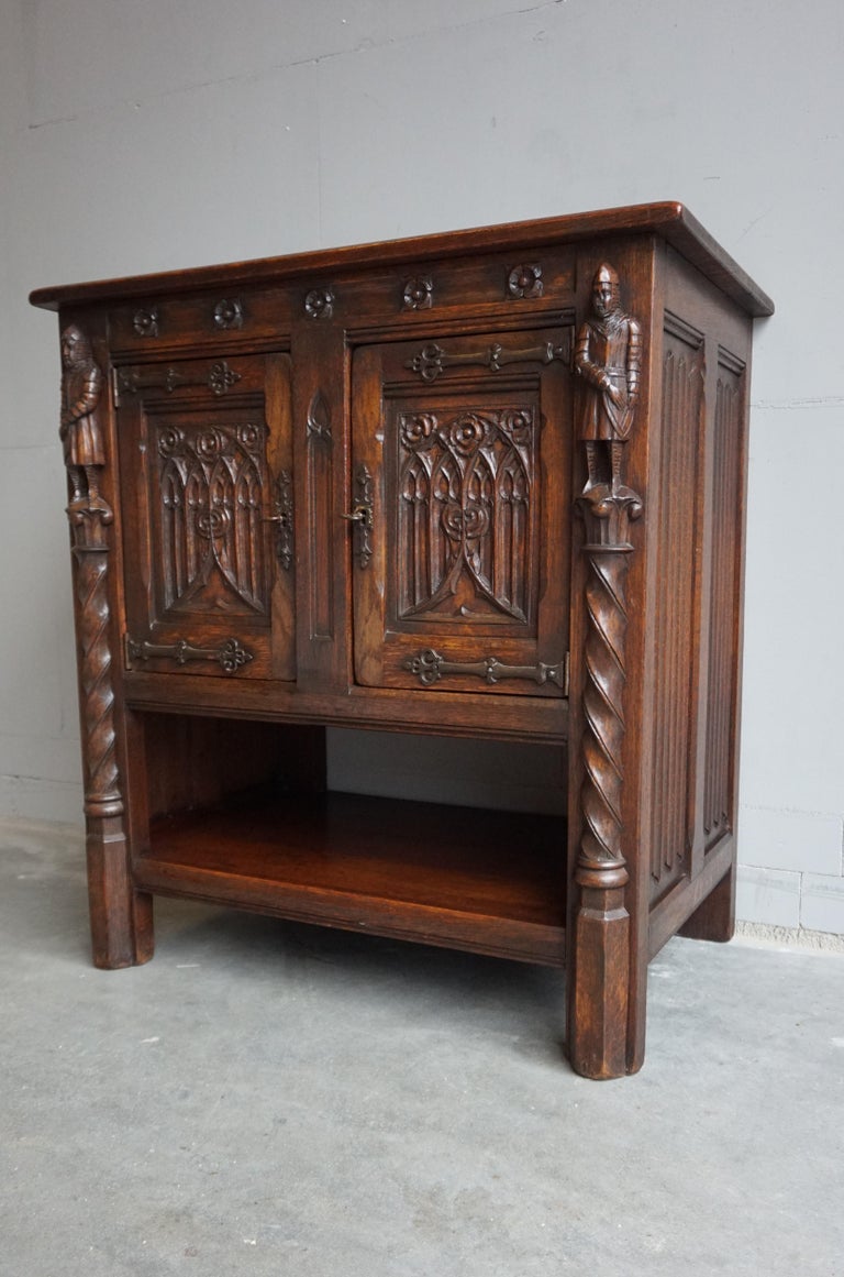 Early 1900s Hand Carved Gothic Revival Oak Drinks Cabinet / Dry Bar ...