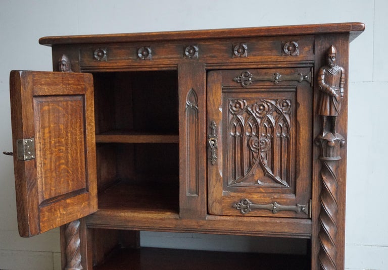 Early 1900s Hand Carved Gothic Revival Oak Drinks Cabinet / Dry Bar ...