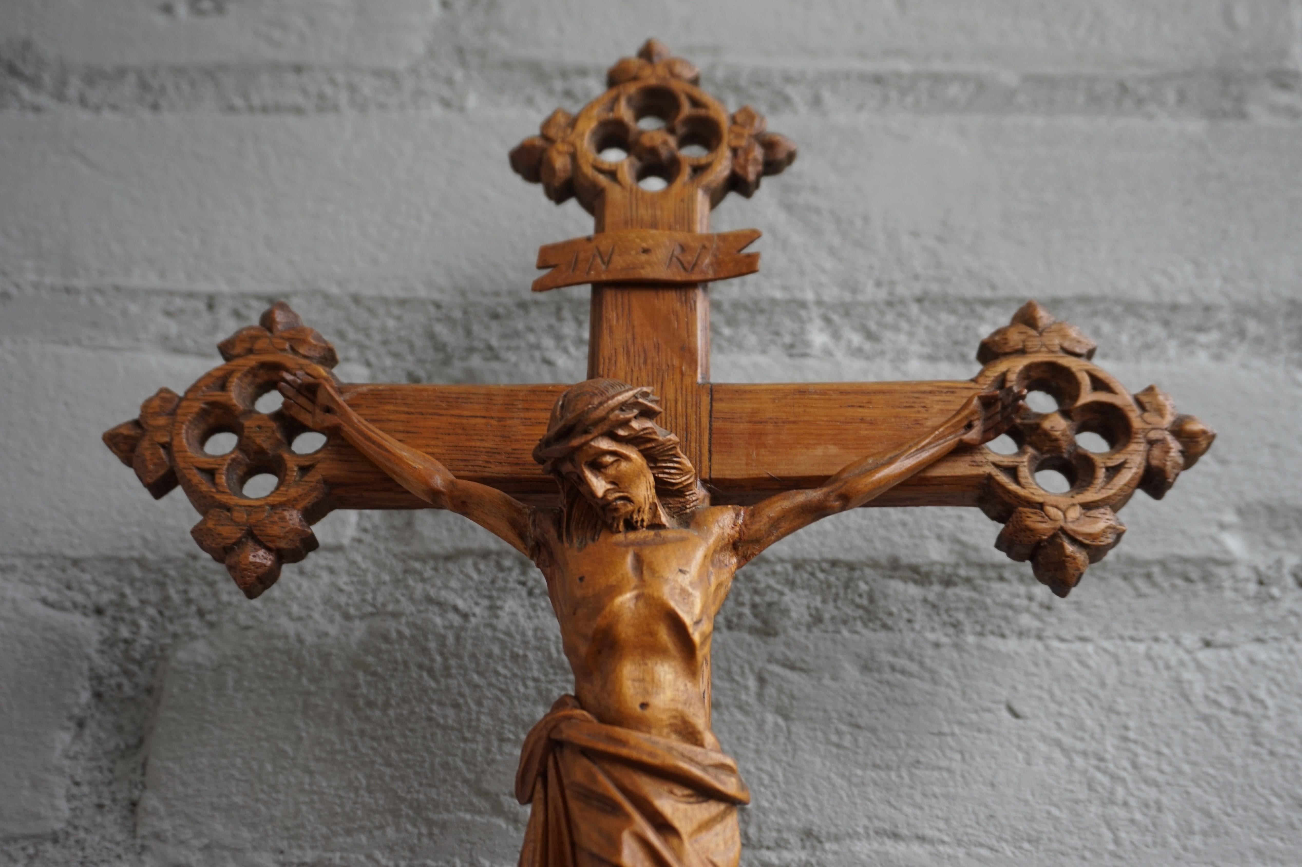 Early 1900s Hand Carved Gothic Revival Table Crucifix with Corpus of ...
