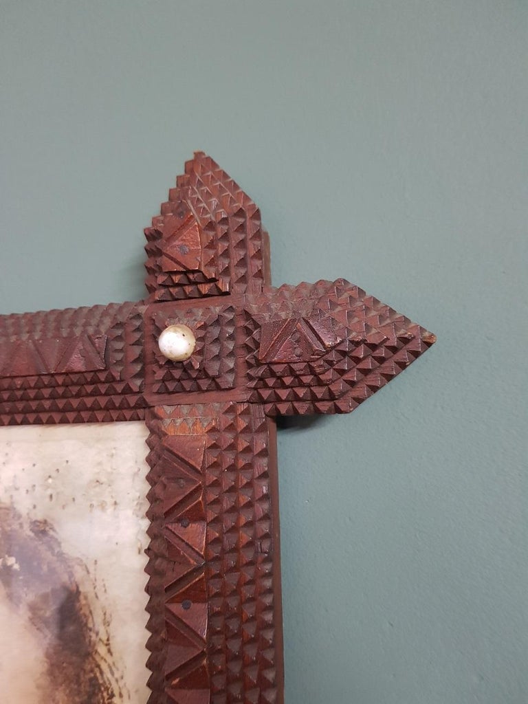 Early 1900s Handcrafted Wooden Tramp Art Picture Frame at 1stDibs