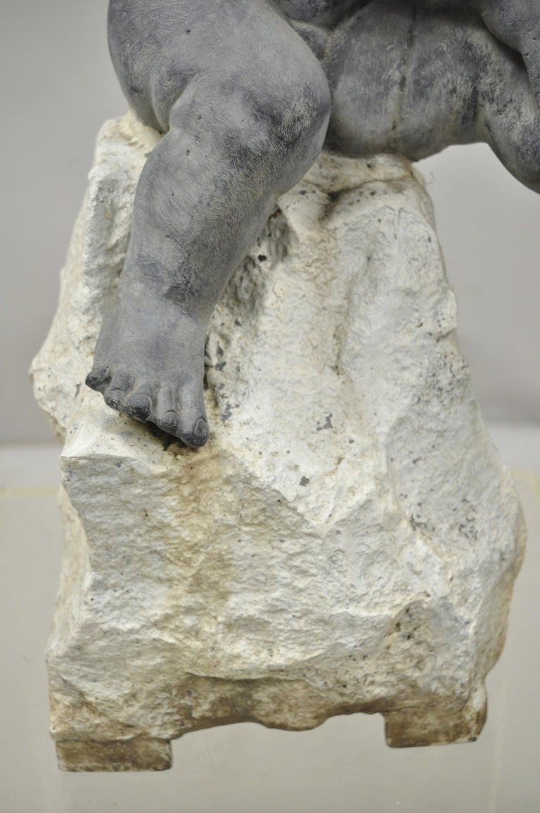 Early 1900s Heavy Lead Figural Cherub and Frog on Rock Garden Water ...