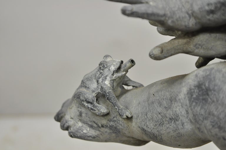 Early 1900s Heavy Lead Figural Cherub and Frog on Rock Garden Water ...
