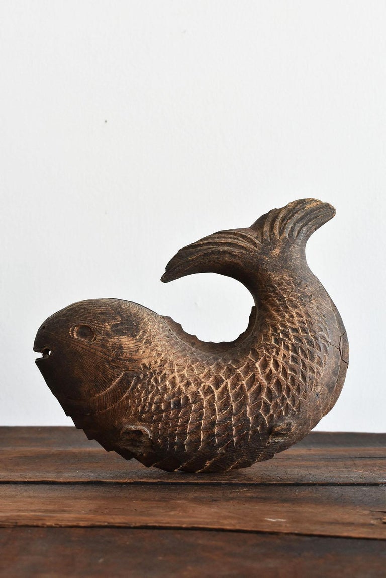 Early 1900s Japanese Old Fish-Shaped Wooden Sculpture/Figurine/Japanese ...
