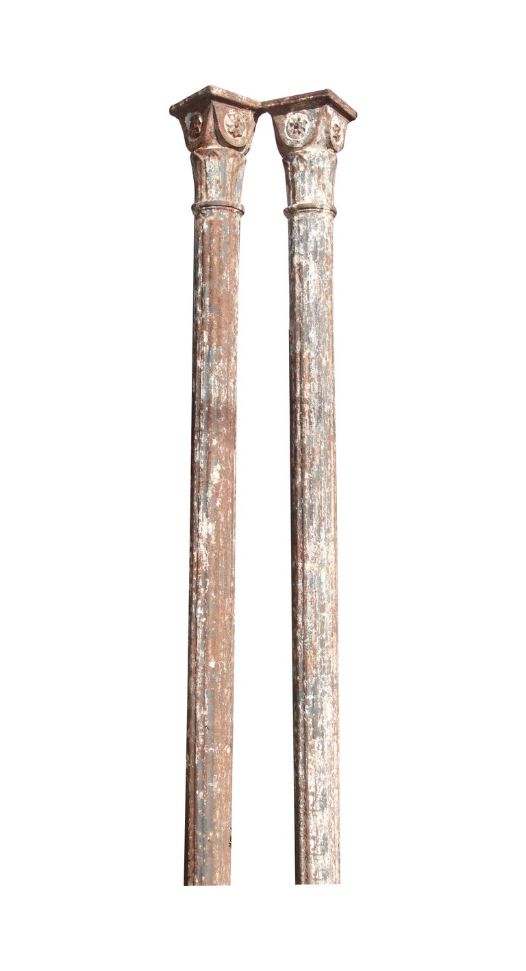 Early 1900s Pair of Fluted Cast Iron Structural Columns w/ Floral ...