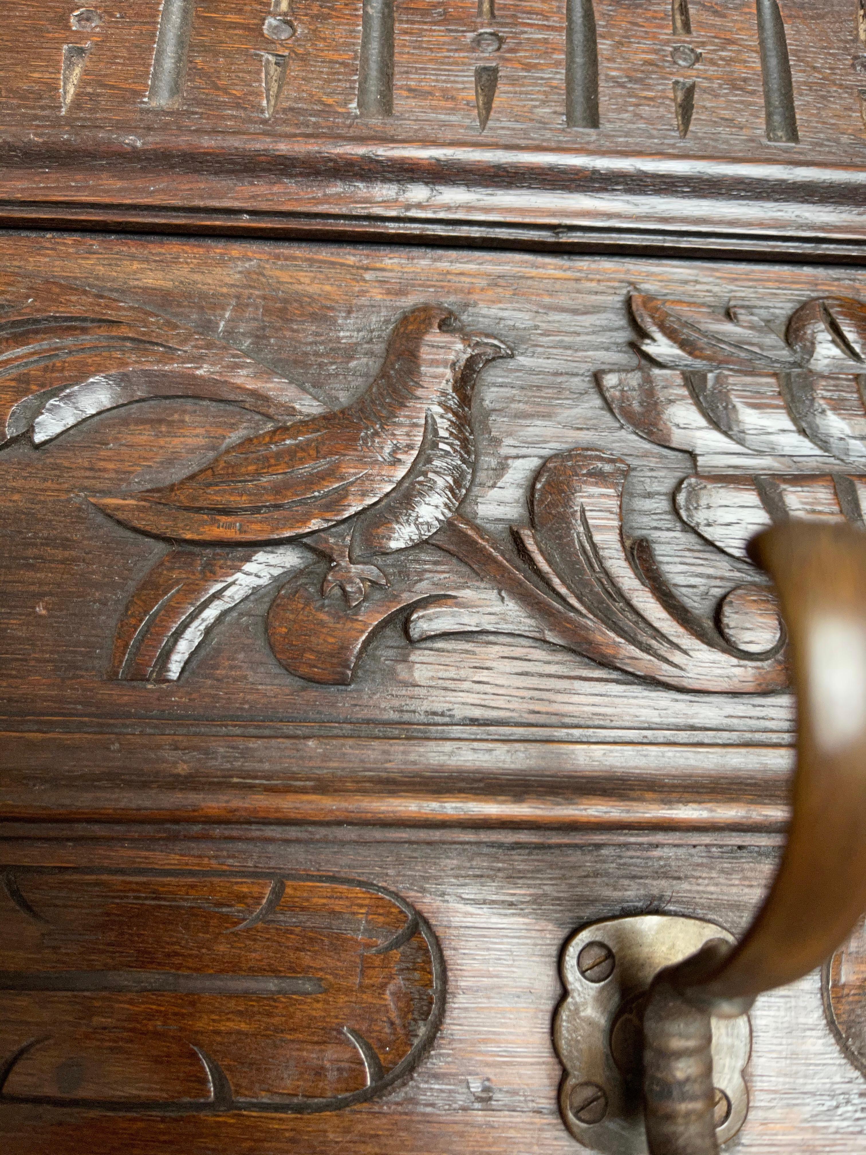 Early 1900s Renaissance Revival Wall Coat Rack with Masks and Bird ...