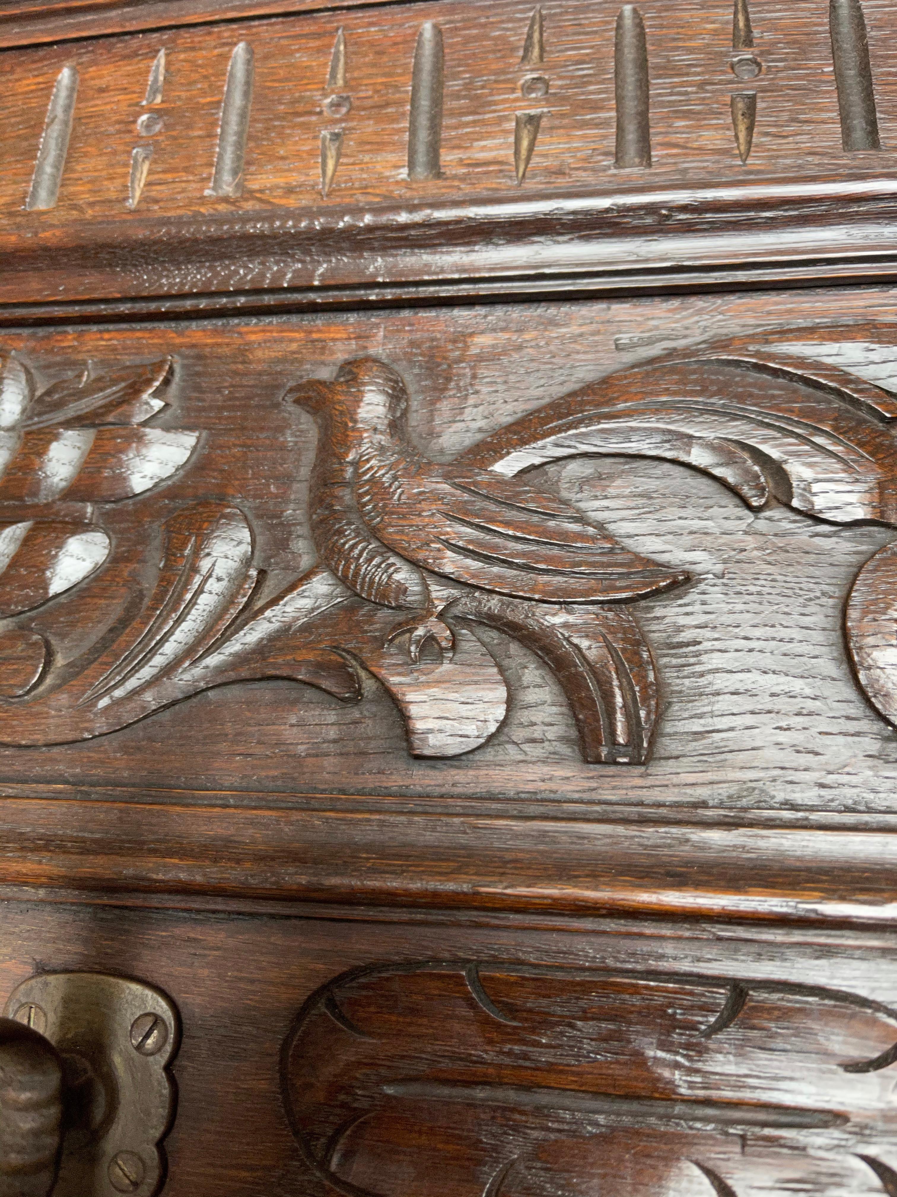 Early 1900s Renaissance Revival Wall Coat Rack with Masks and Bird ...