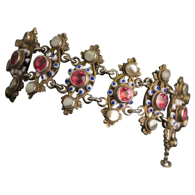 Early 1900s Silver Antique Bracelet with French Rosette and Mother of ...