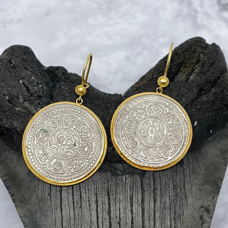 Early 1900's Tibet Silver Tangka Coin 18K Gold Wire Earrings For Sale ...